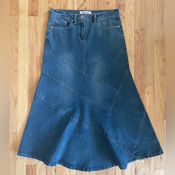 Vintage | Skirts | Y2k No Fuze Denim Patchwork Style Midi Skirt With ...